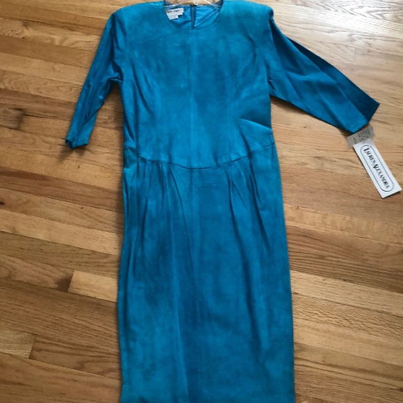 Vintage | Dresses | Genuine Leather Suede Blue Dress Small Medium ...
